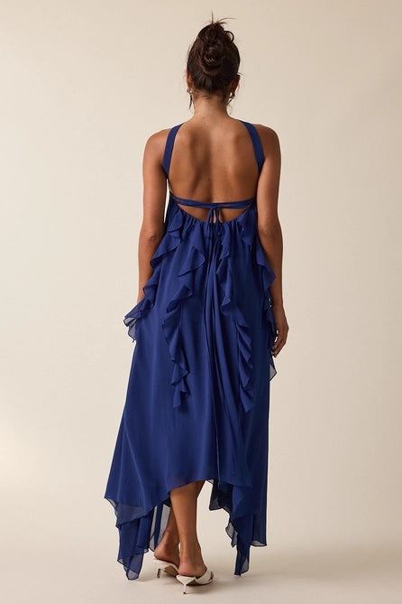 Ruffle Neckline Point Maxi– Greige Goods